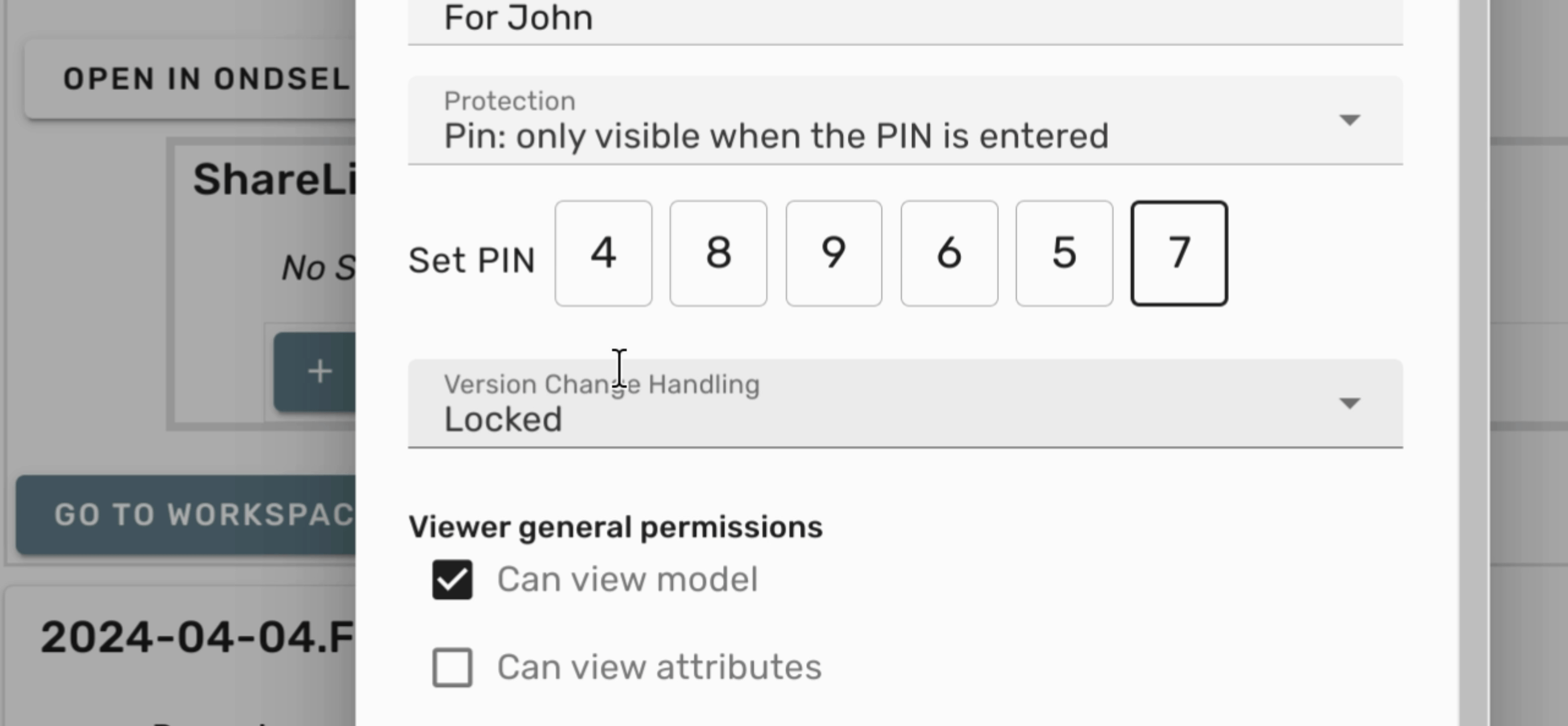 Share a model with PIN protection – Ondsel Lens